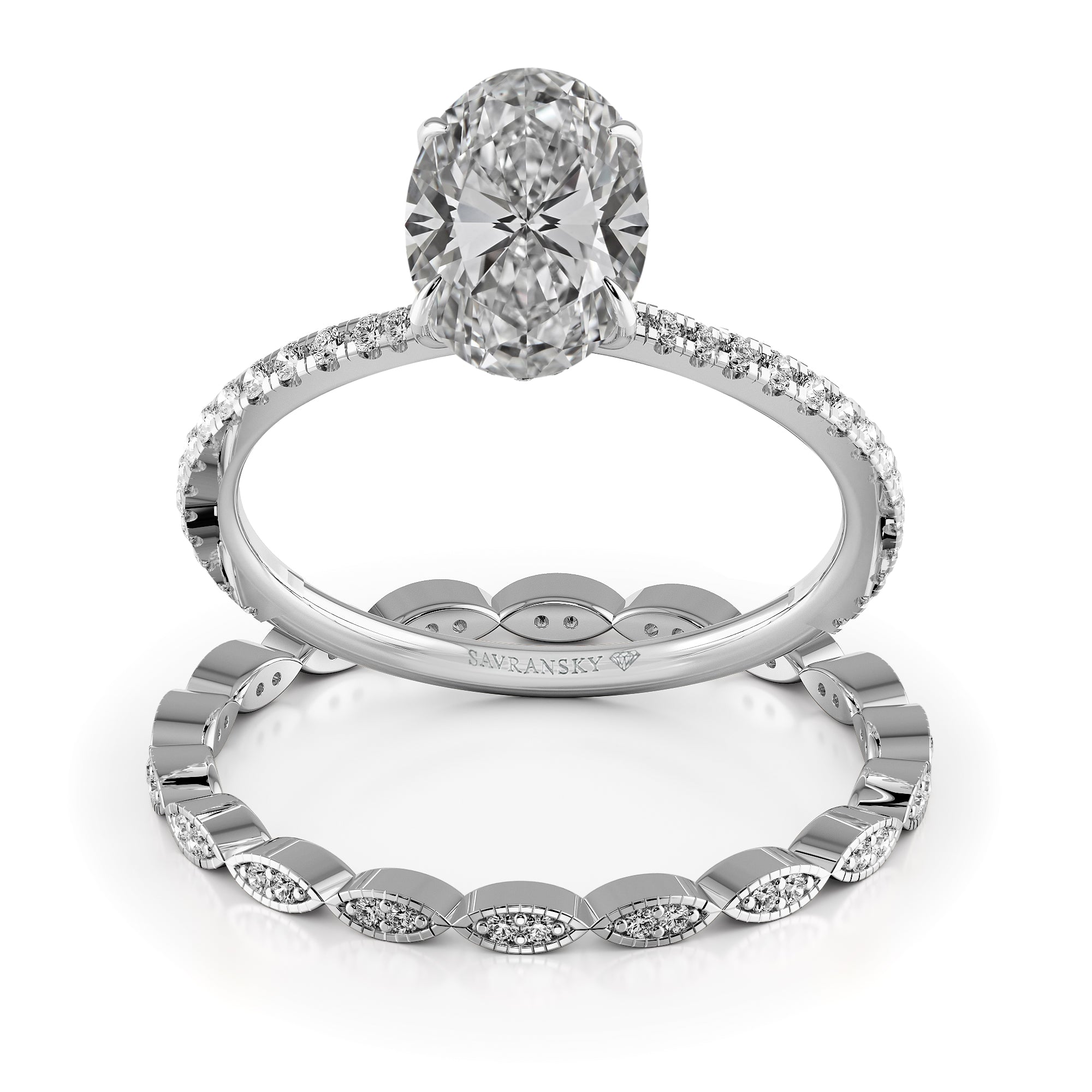 Oval Cut Pave Engagement Ring Bridal Set - 370 – Savransky Private Jeweler